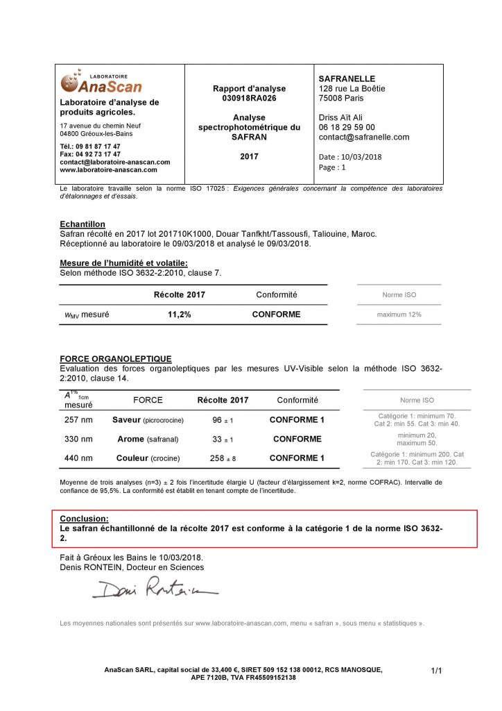 Rapport analyse millesime production de Safran 2017